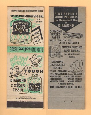 DIAMOND MATCH CO SOFTEX TISSUE { 2-SIDED } MATCHBOOK COVER | eBay
