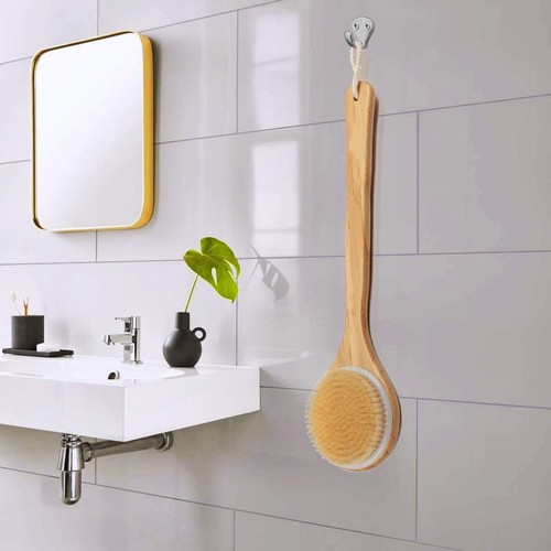 Body Brush Long Handle Bath Shower Back Scrubber Bamboo Natural ...