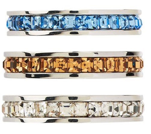 QVC Steel by Design Set of 3 Princess Cut Stack Ring Crystal Accents ...