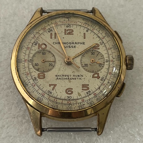 Vintage Chronographe Suisse Laderon 48 movement 18k Gold Plated Watch ...