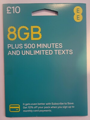 EE Sim Card Pay As You Go £10 Pack 8GB Data Unlimited SMS | eBay