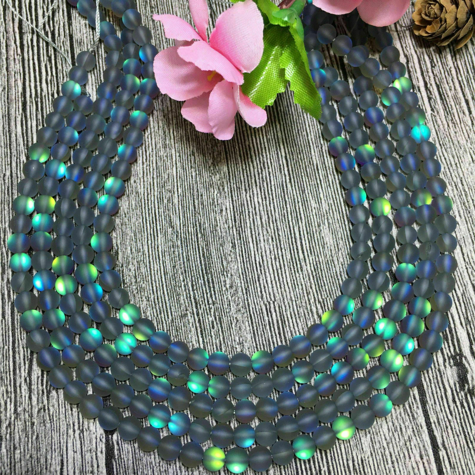 Natural 6/8/10/12mm Gray Gleamy Rainbow Moonstone Round Gems Loose ...