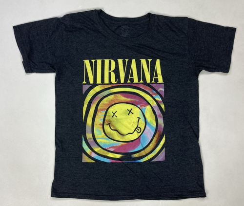 Nirvana Iconic Smiley Logo Graphic T-shirt Women Small Gray Short Sleeve Music | eBay