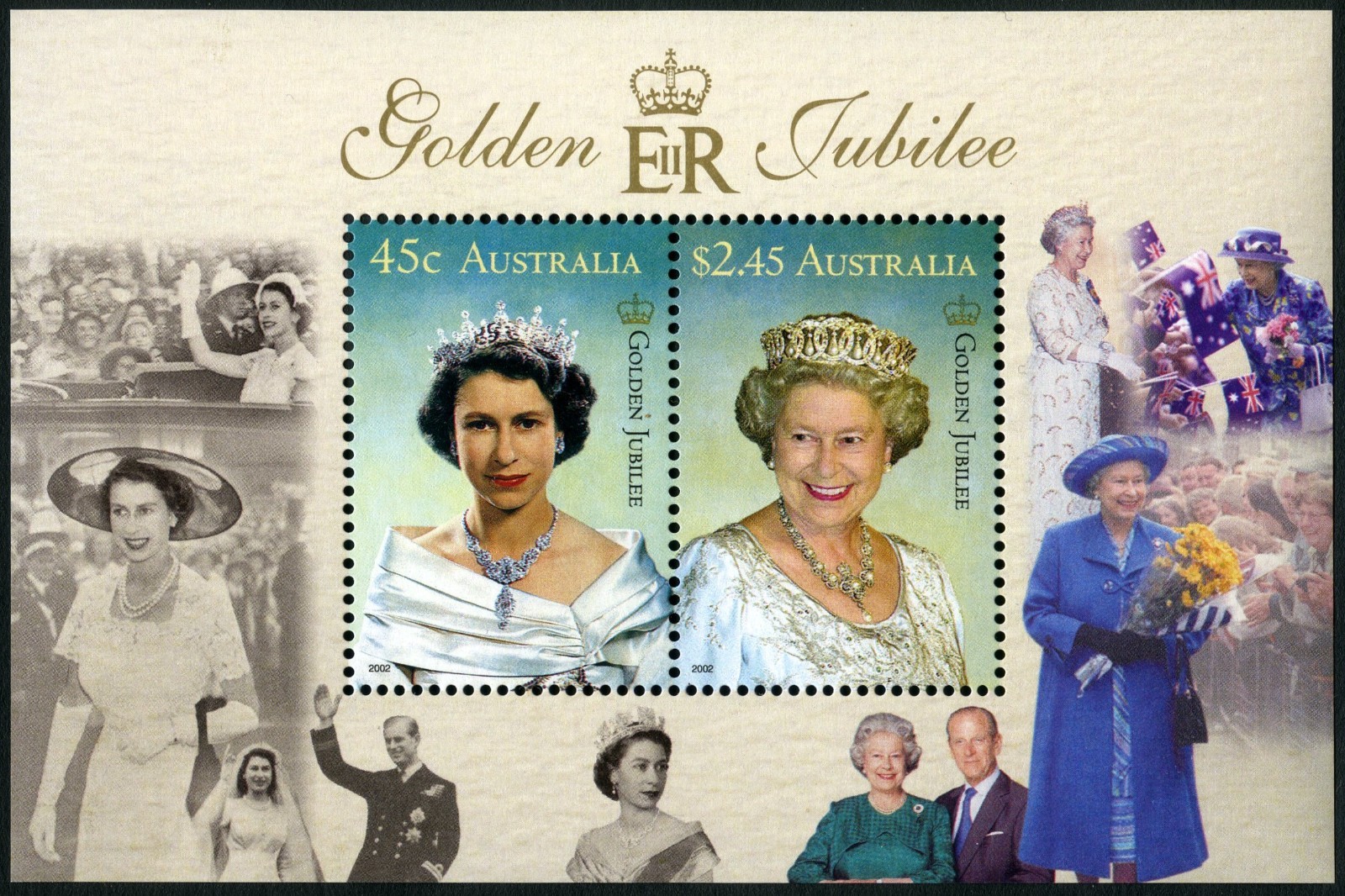 AUSTRALIA 2002 Queen Elizabeth II Golden Jubilee Mini Sheet (45c & $2. ...