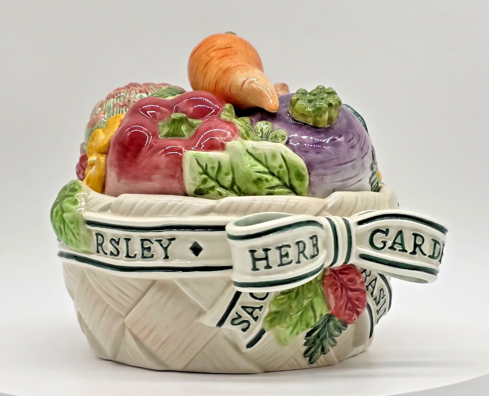 Fitz and Floyd Herb Garden Round Covered Butter Dish Green, Ivory ...