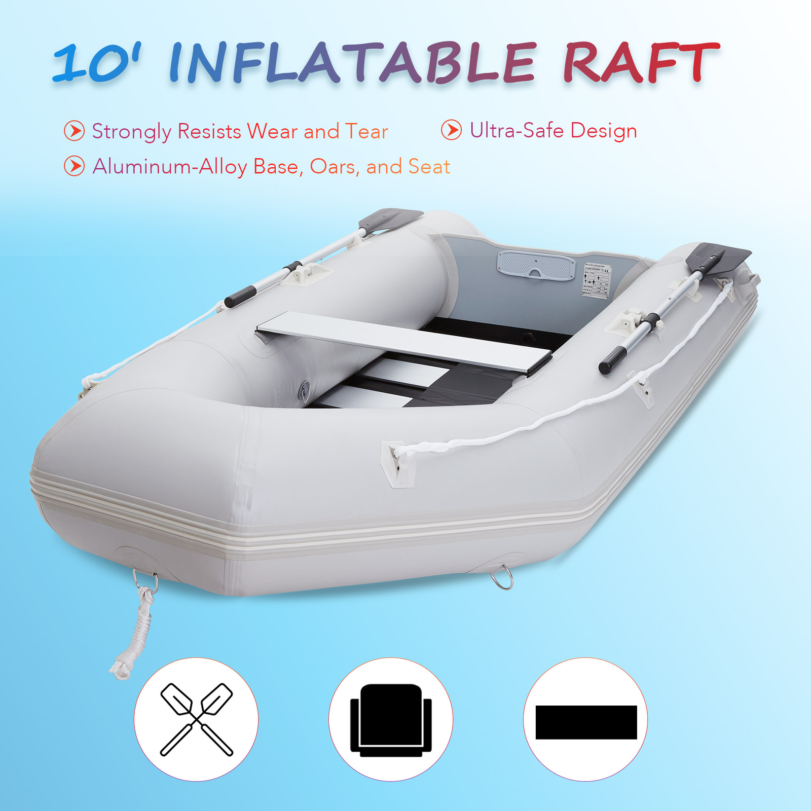 10ft Inflatable Boat w/pump Raft Fishing Dinghy Tender Pontoon Rescue ...