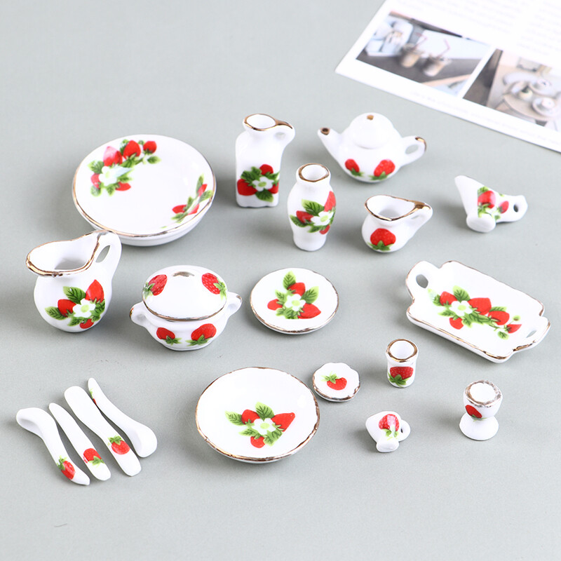 40Pcs 1:12 Dollhouse Miniature Tableware Porcelain Ceramic Tea Cup ...