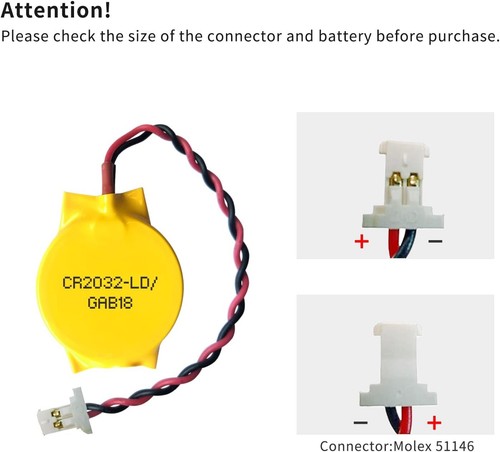 EEMB 10PACK 3V CR2032 CMOS Battery with Wire Leads and MOLEX Connector ...