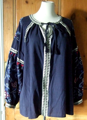 NEXT BLUE EMBROIDERED COTTON LINEN GYPSY TUNIC TOP SZ XL 18 20 22 ? 50 ...