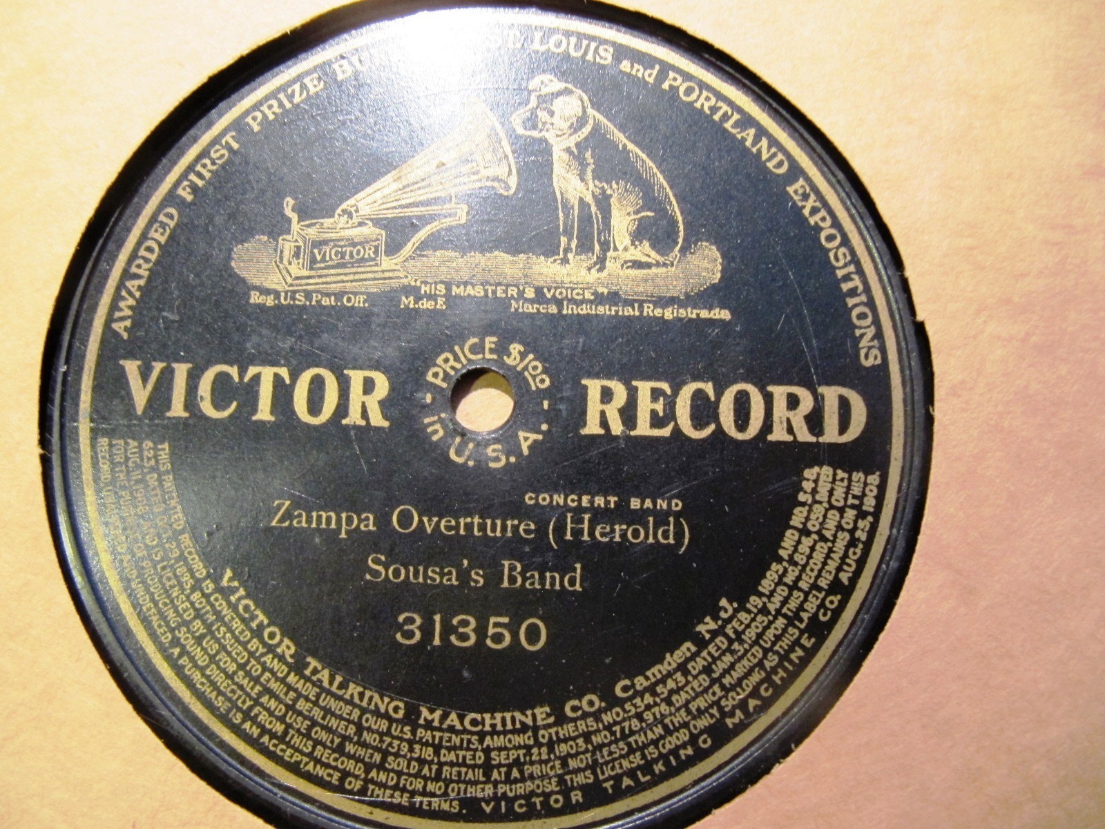 1909 John Philip SOUSA's BAND Take 6 Herold ZAMPA Overture VICTOR Patent 31350 | eBay