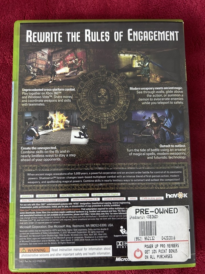 Shadowrun (Microsoft Xbox 360, 2007) 882224344111 | eBay