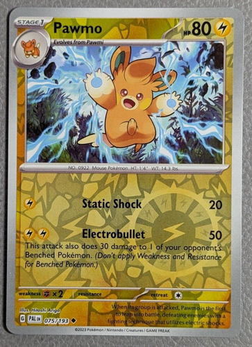 Pawmo Reverse Holo NM PAL 075/193 Paldea Evolved Pokemon Card | eBay