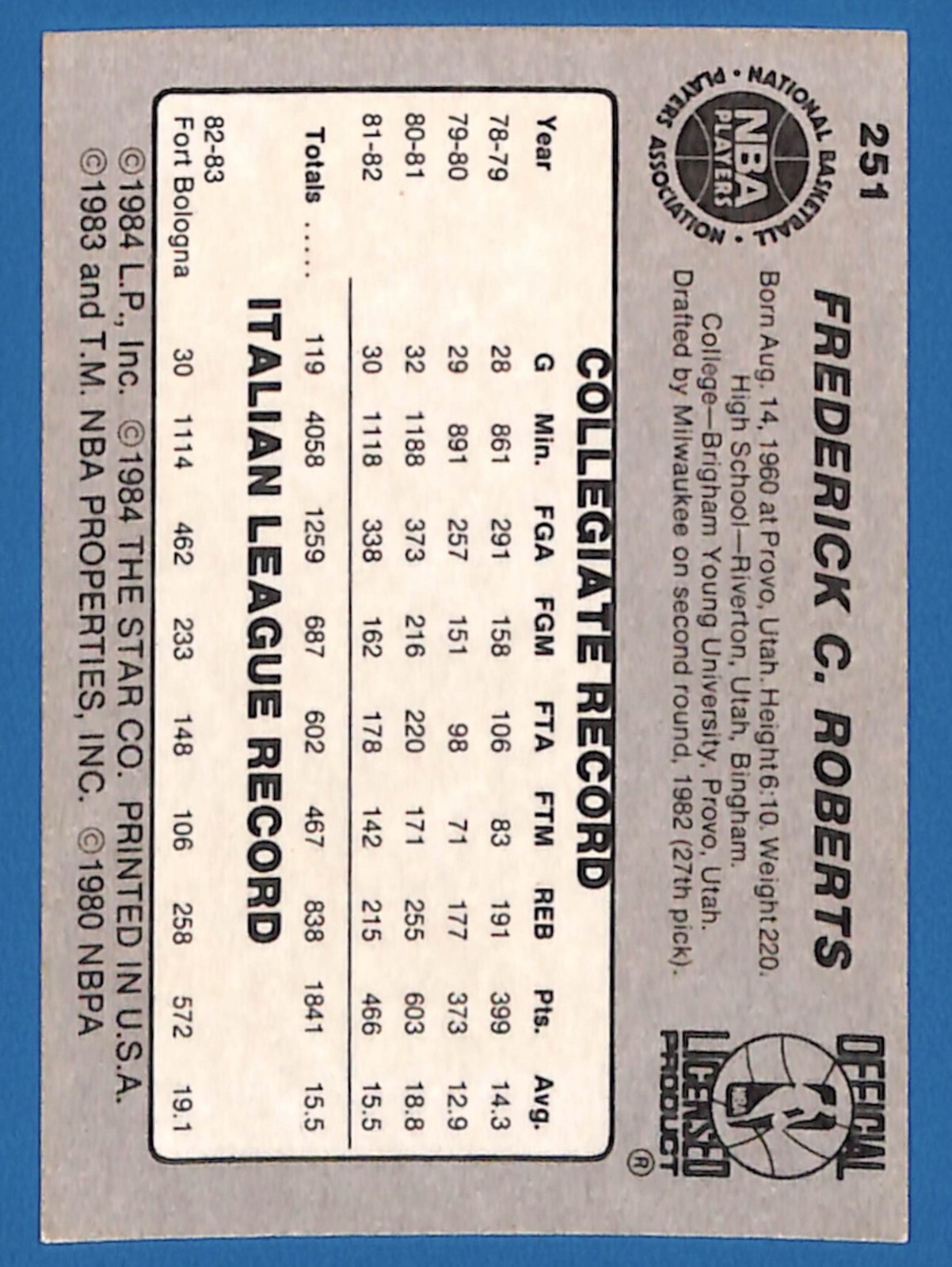 1983-84 Star - #251 Fred Roberts, Fred Roberts (RC) for sale online | eBay