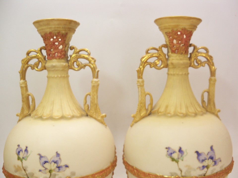 Pair of 19th Century Porcelain Floral Vases With Gold Gilt Finish ...