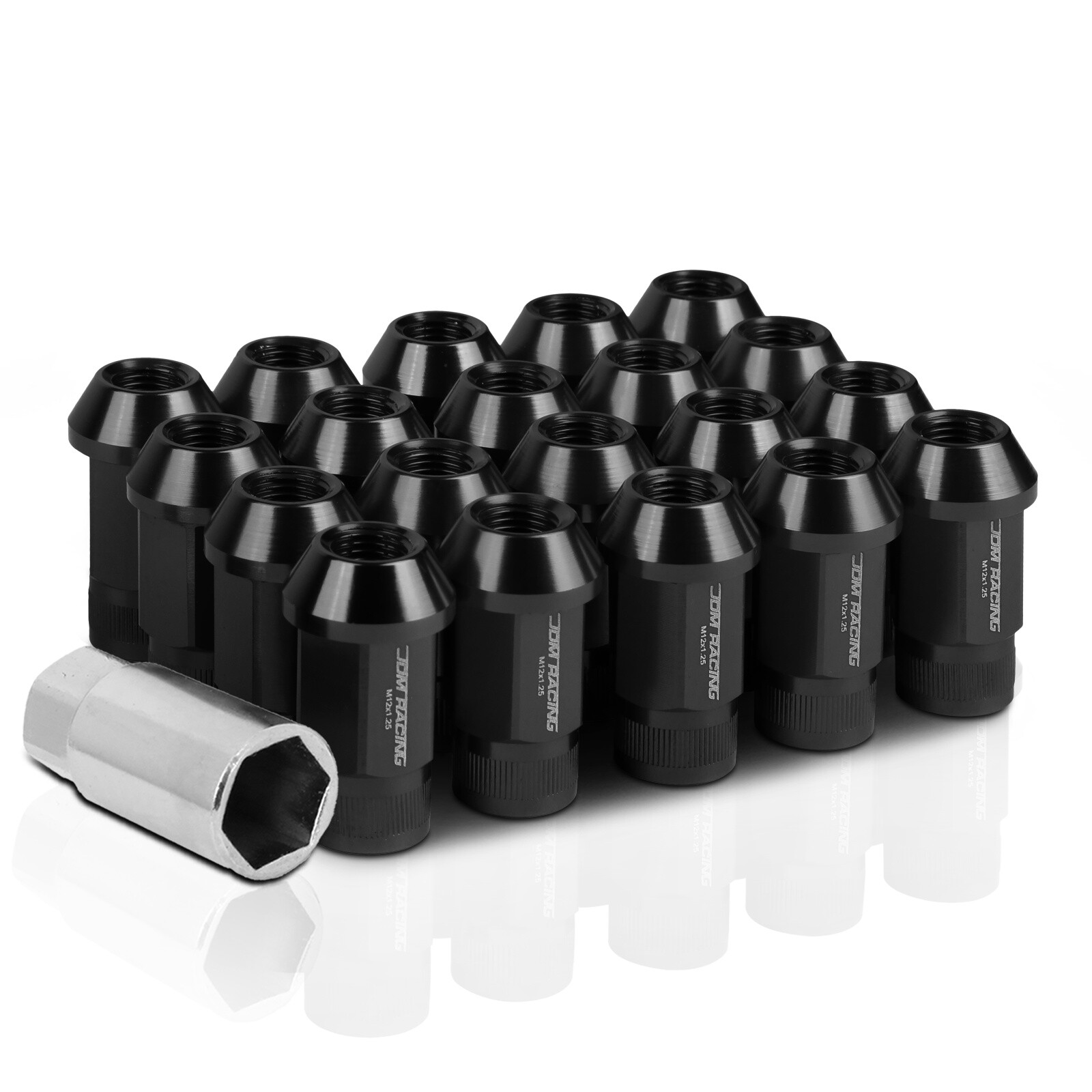 20x 12mmx1.25{OPEN END KNURLED TOP}Black 44mm Tuner Wheel Rim Lug Nut w ...