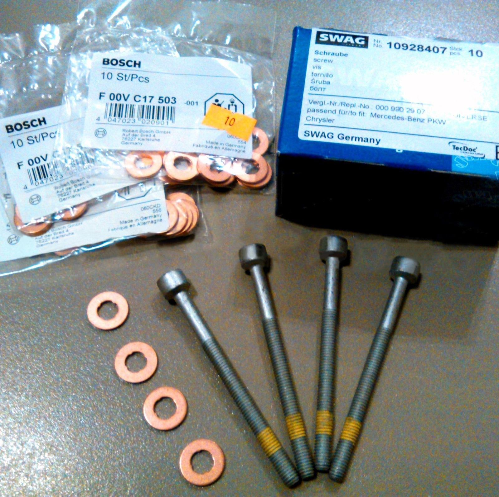 Fuel injector washers + holder bolts Mercedes A160 A170 C200 C220 E200 ...