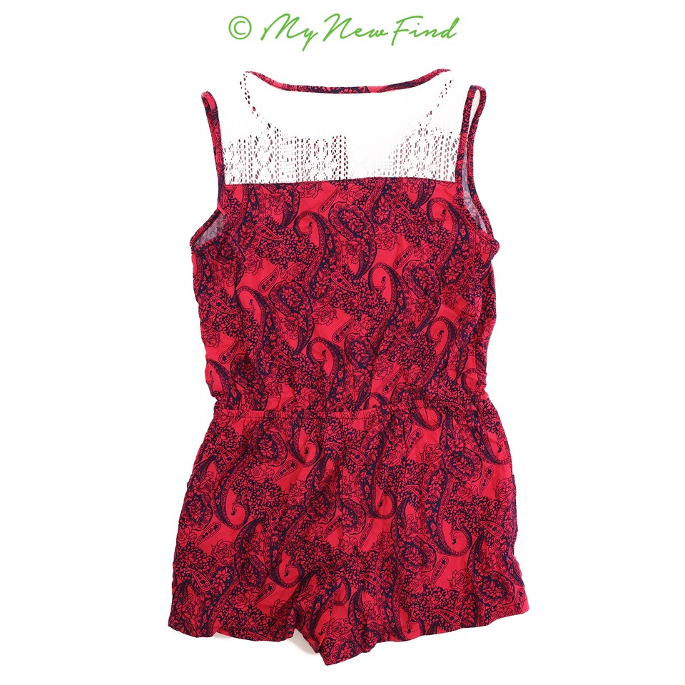 Mia Chica Nordstrom Girls Romper M Lace Inset Red Multi Summer NEW B31 ...