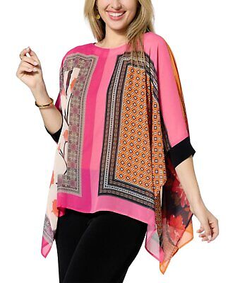 IMAN Global Chic Printed Woven Scarf Top with Knit Cuffs Pink | eBay