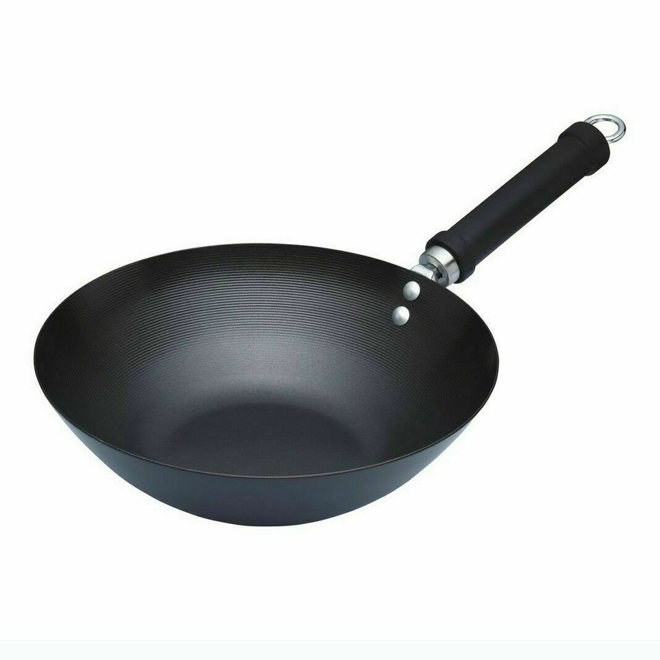 Large Non Stick Carbon Steel Chinese Stir Fry Deep Wok Karahi Saucepan ...