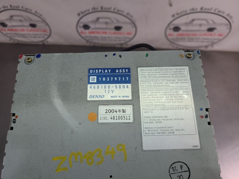 2004-09 Cadillac XLR AM-FM-Stereo Radio Head Unit Assembly, #10379717 ...