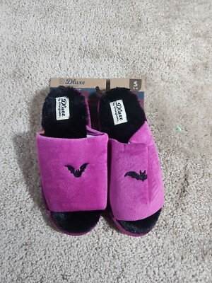 Dearfoams Bat Slippers Womens S 5/6 Purple Slip On Fur Lined Memory ...