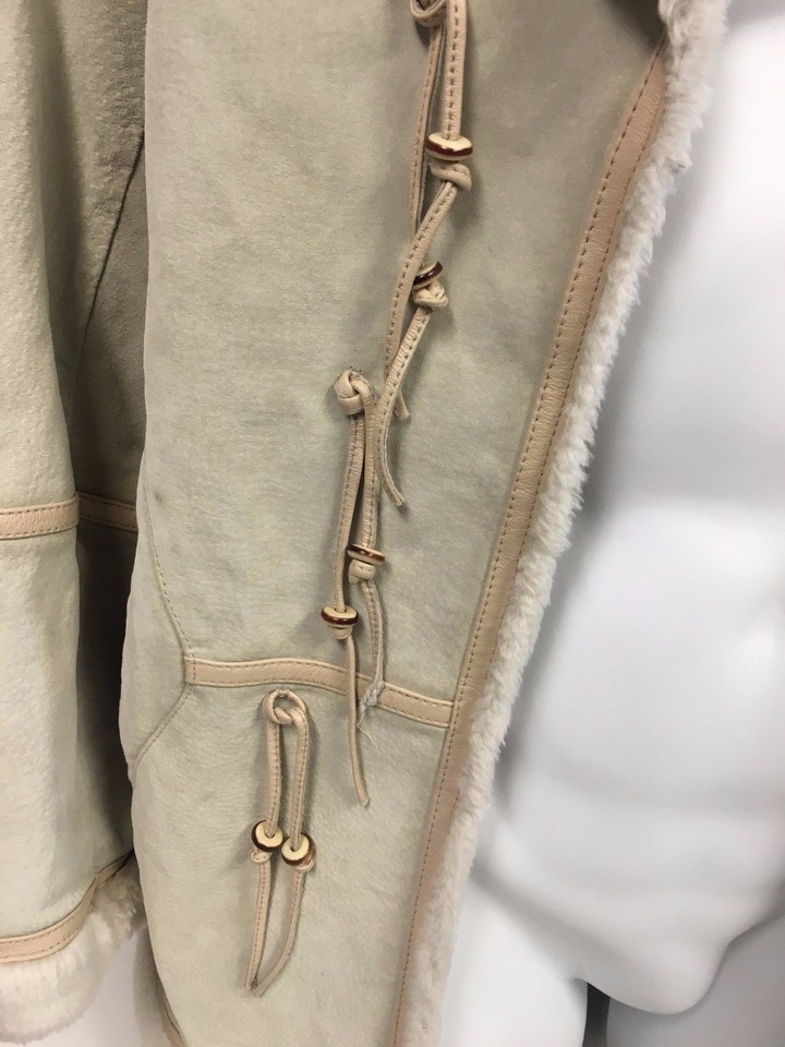 Fitz Wright Womens Khaki Tan White Faux Fur Suede Leather Jacket Size ...