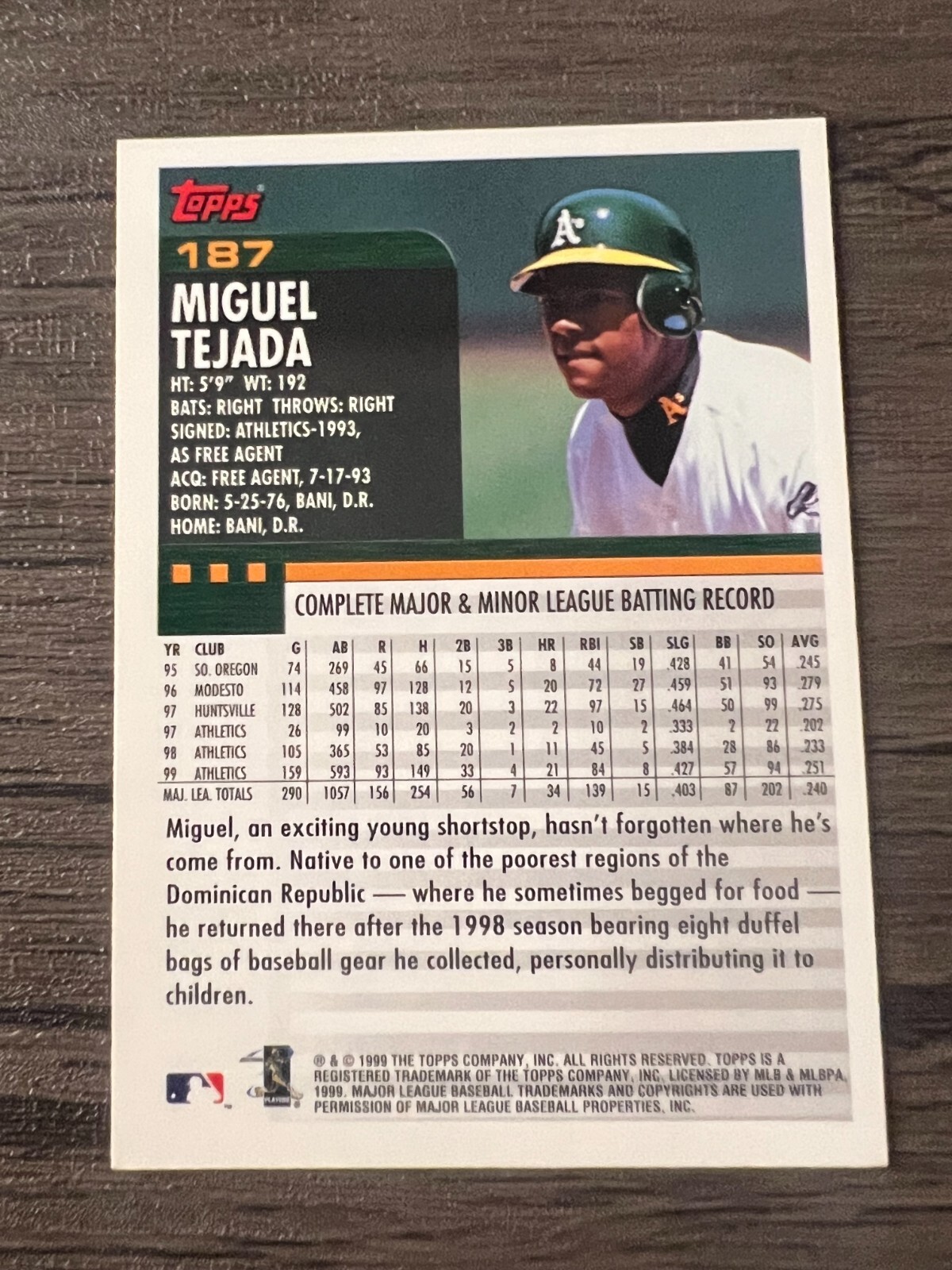 2000 Topps Baseball Card #187 Miguel Tejada, A's (M6) | eBay