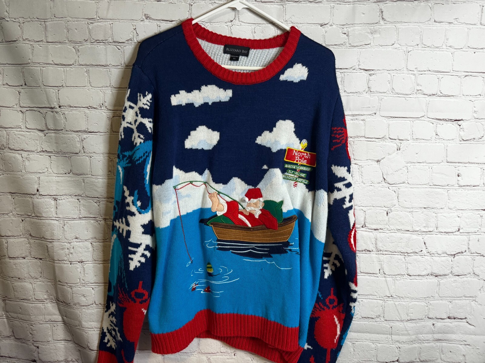 Blizzard Bay Santa Clause Fishing Mens Christmas Sweater Size XL | eBay