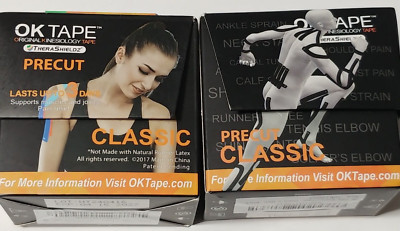 2 Boxes OK TAPE Kinesiology Tape 10 inches Precut 20 Strips Cotton ...