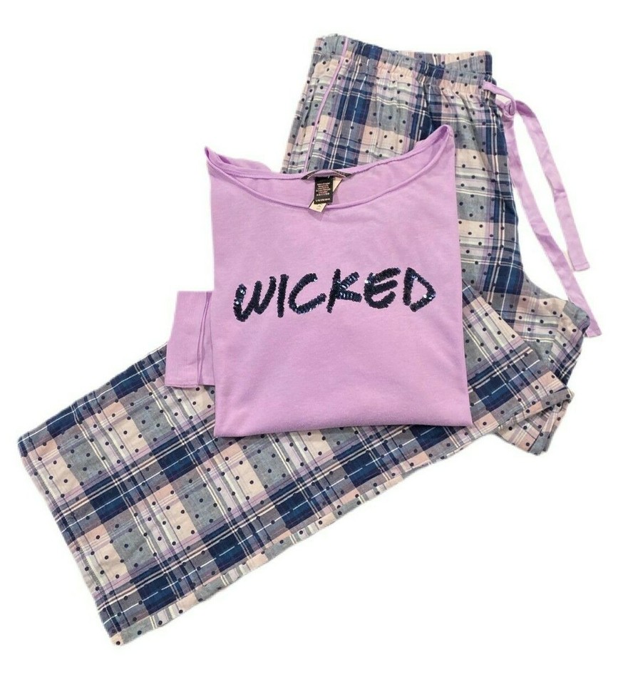 Victorias Secret Pajama Set Wicked Sequin Top & Dreamer Plaid Flannel ...