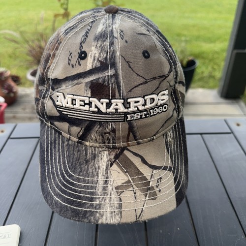 Menards Est 1960 Camouflage w white black hat Cap Hook Loop EUC | eBay