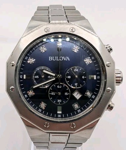 Bulova Men's Quartz Diamond Accents Chronograph Blue Dial 44mm Watch ...