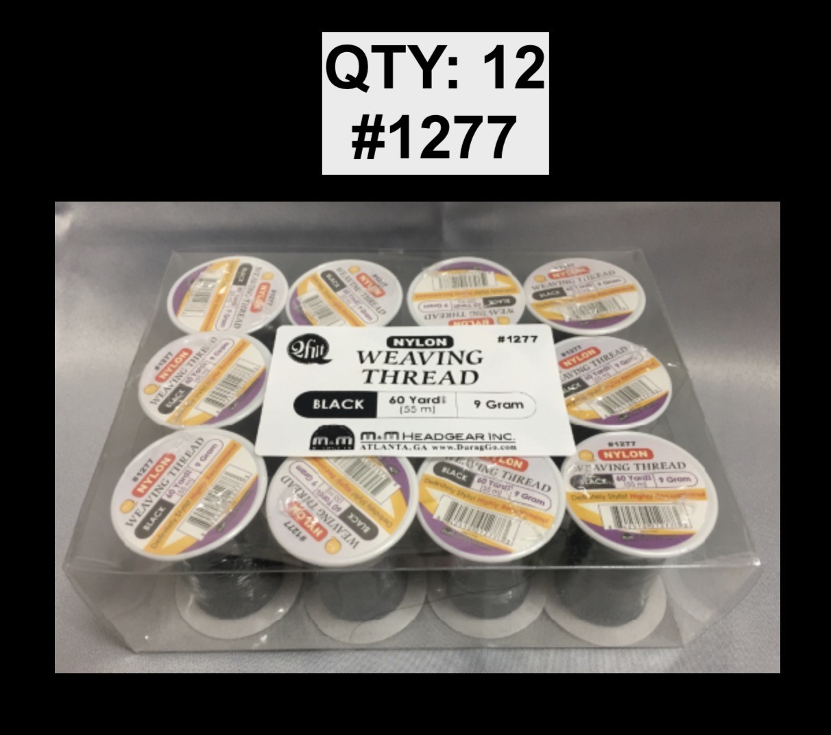 12 THREADS OF M&M QFITT NYLON WEAVING THREAD BLACK 60 YARDS (55M)EACH ...