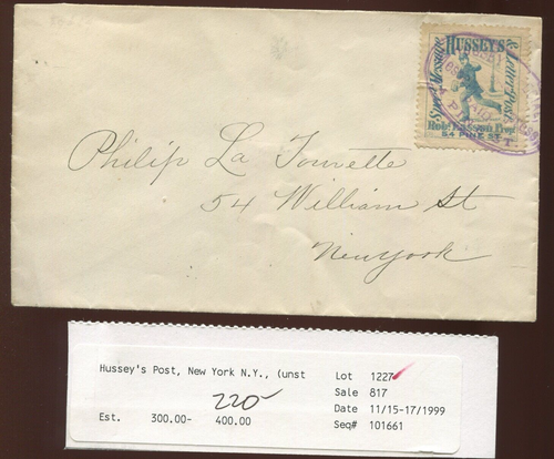 87L57 Hussey's Post Used Stamp Ont Cover with PF Cert ex Golden LV6301 ...