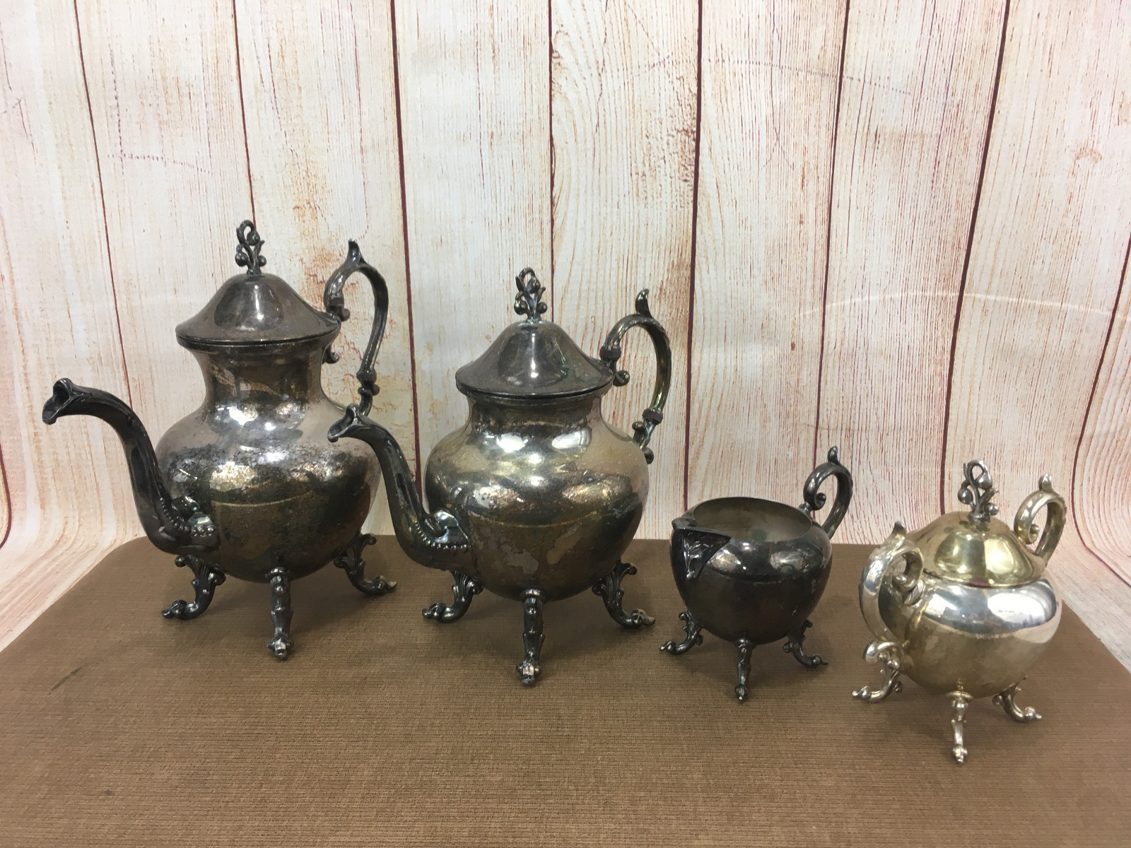 GORGEOUS 5-PIECE VINTAGE SILVER ON COPPER TEA SET BY BIRMINGHAM SILVER ...