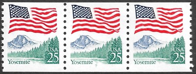 US Stamp #2280a 25c. Flag and Yosemite Strip of 3 Plate 7 MNH | eBay