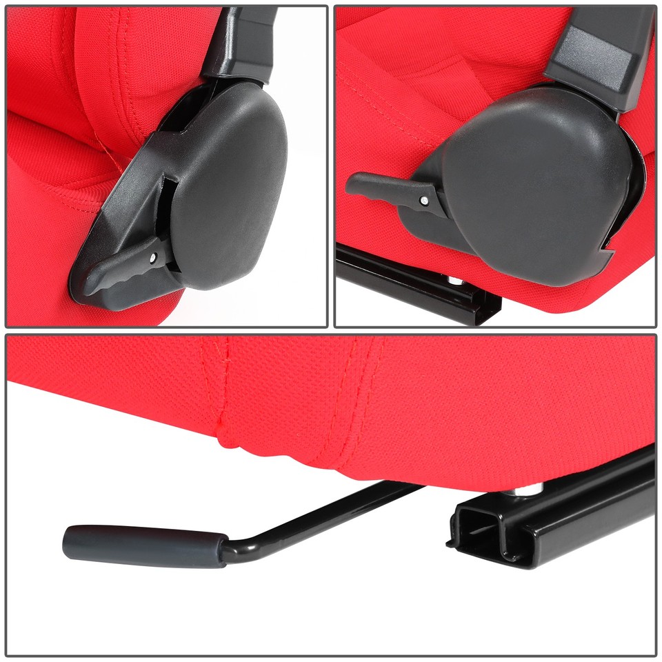 Pair Universal Red Woven Fabric Reclinable Racing Seats w/ Bottom Mount ...
