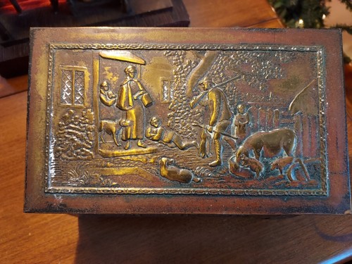 Antique Jacob & Co.'s Biscuit Tin Box With Embossed Farm/ Hunting Scene ...