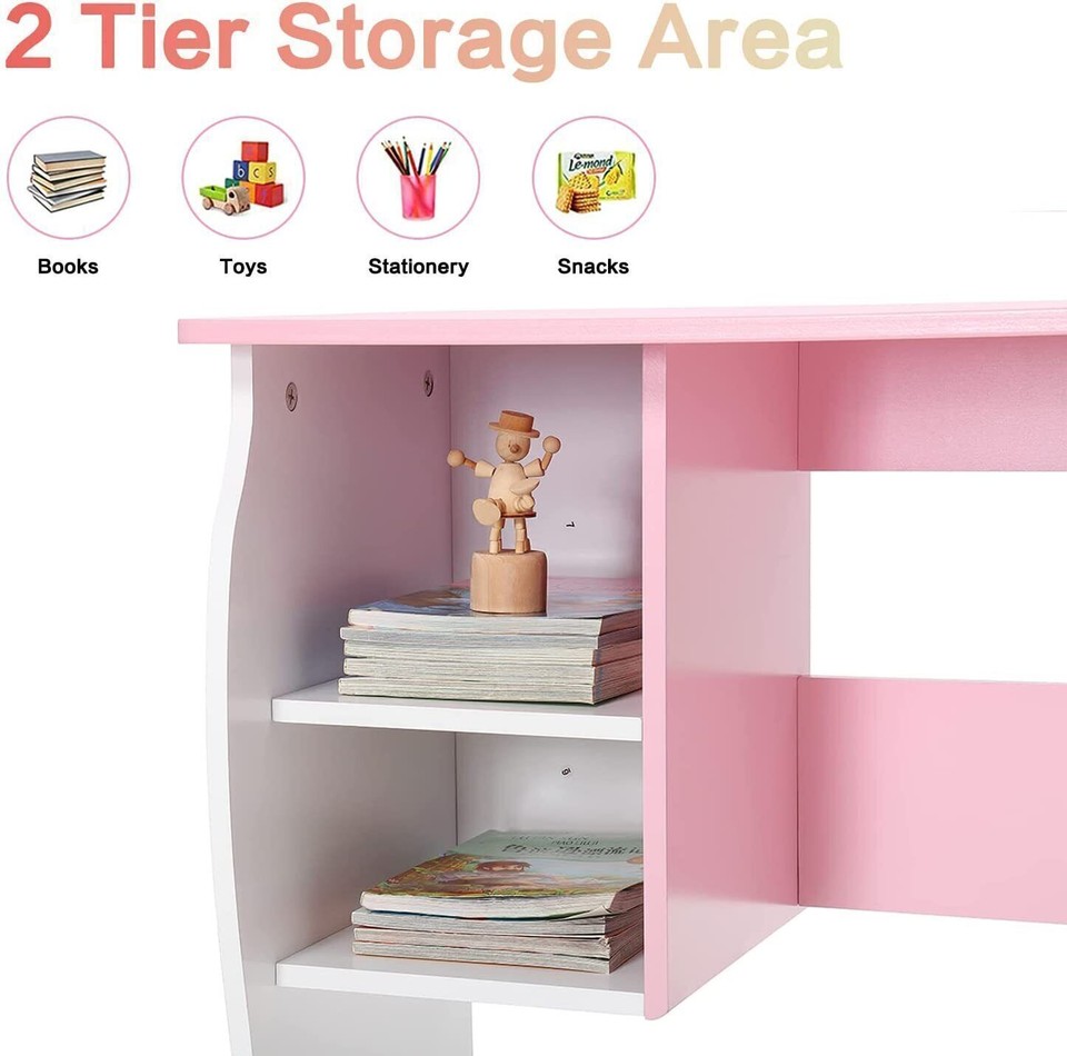 Brand Study Table and Chair Set Kids Wooden Desk with Stool & Storage ...