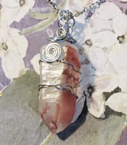 Natural phantom red pyramid quartz crystal point wire wrapped pendant ...