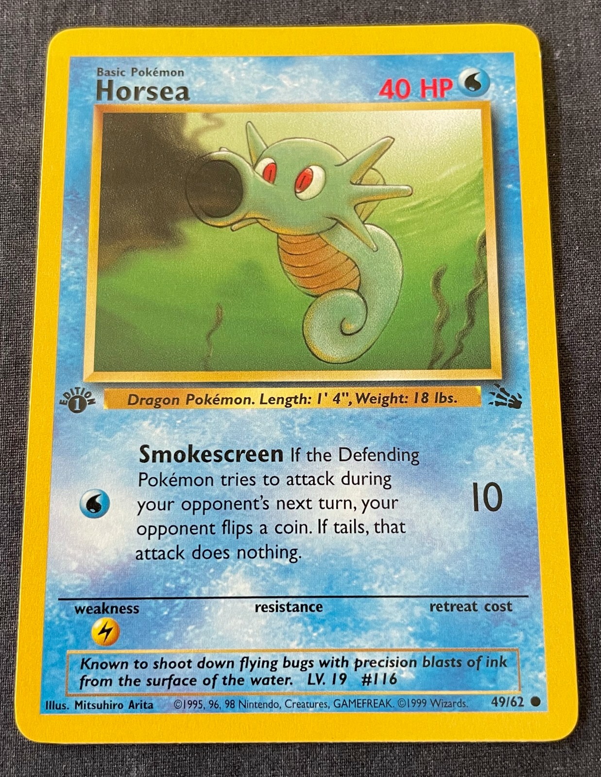 Pokemon Card - 1st Edition Horsea - Fossil Set - 49/62 | eBay
