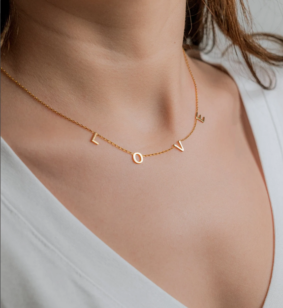 Modern Fabulous Customized LOVE With 14K Yellow Gold Chain Women's ...