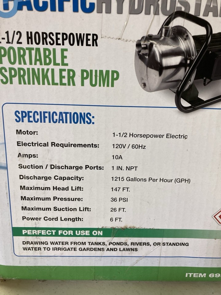 Pacific Hydrostar 1 1/2 Hp Sprinkler pump | eBay