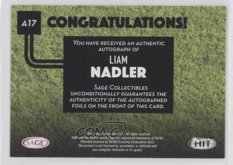 2016 SAGE Hit Auto Red Liam Nadler #A17 Auto | eBay