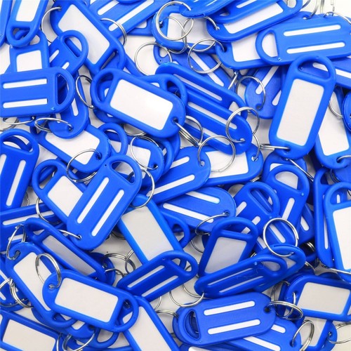 BLUE KEYRING IDENTIFIERS 100x Key Tags Coloured Name ID Marker Label ...
