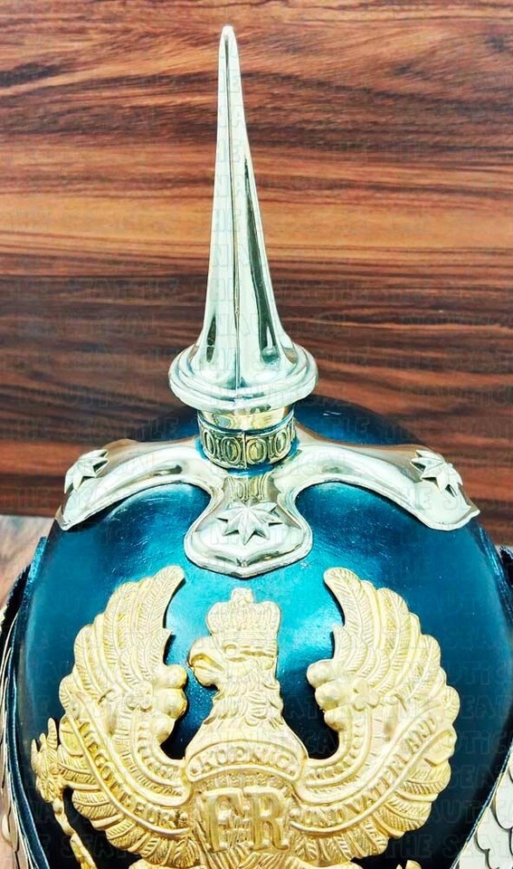 Prussian Imperial Officer Leather Helmet German Pickelhaube Hat Spiked ...