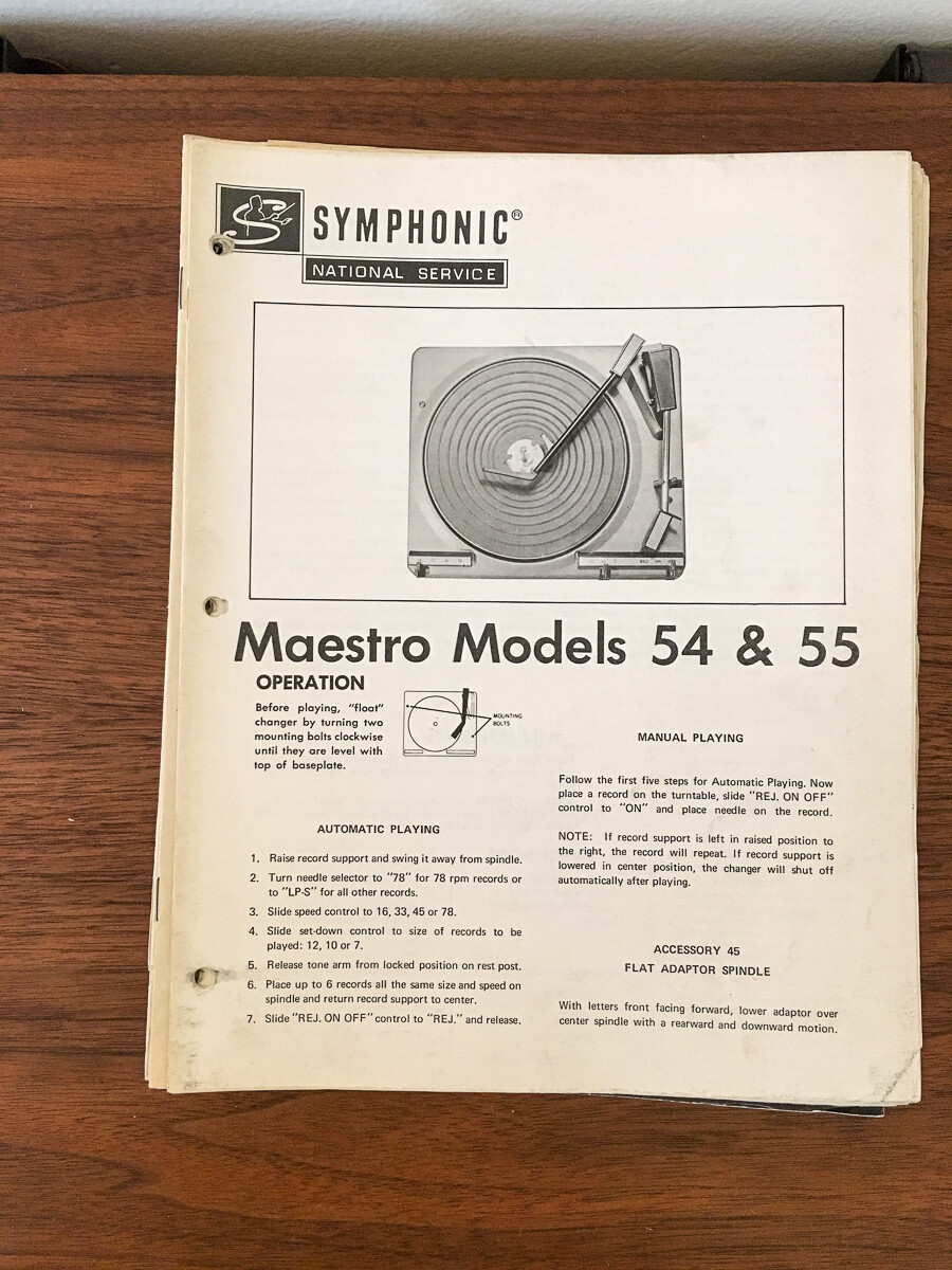 Symphonic Maestro 54 55 Turntable Service Manual *Original* | eBay