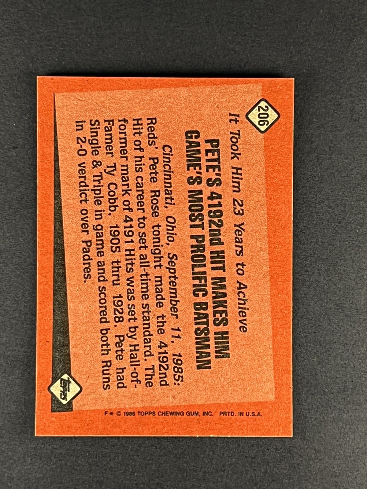 Pete Rose 1986 Topps #206 Cincinnati Reds | eBay