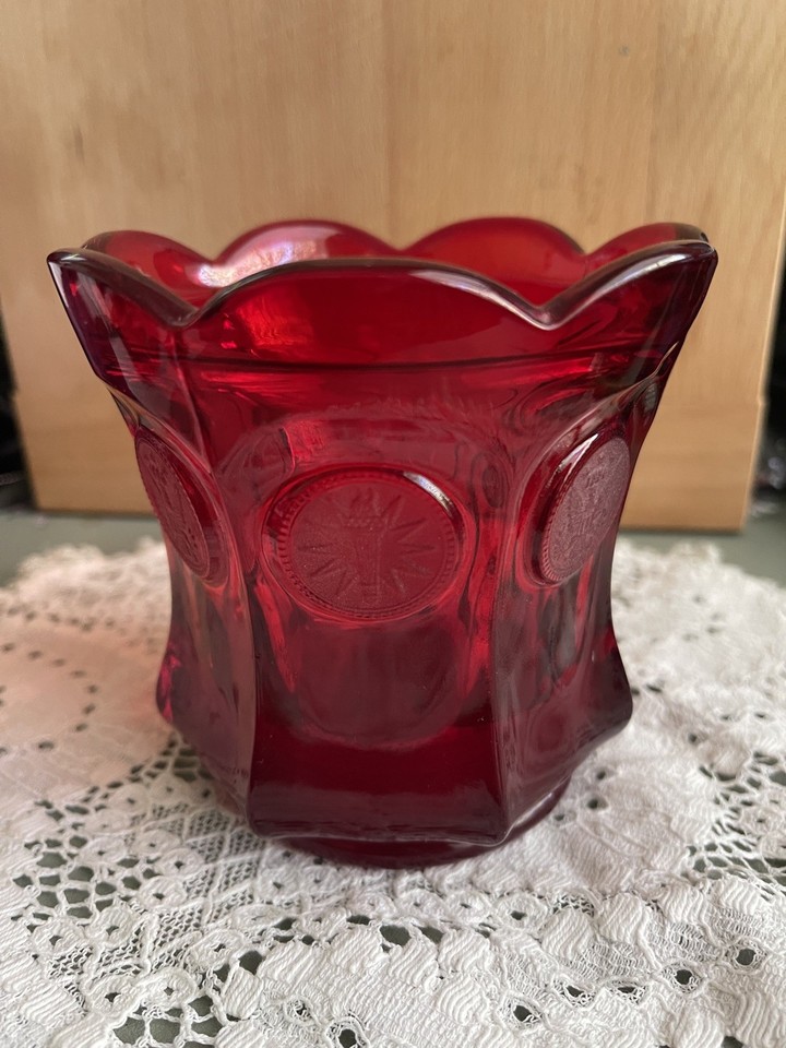 Fostoria Coin Glass Ruby Red Covered Candy Dish Jar Lid Vintage ...