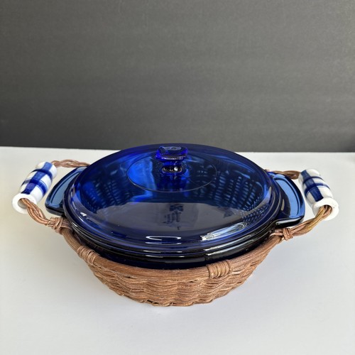 Anchor Hocking Cobalt Blue Round Covered Casserole Dish Ovenware 2 Qt w ...